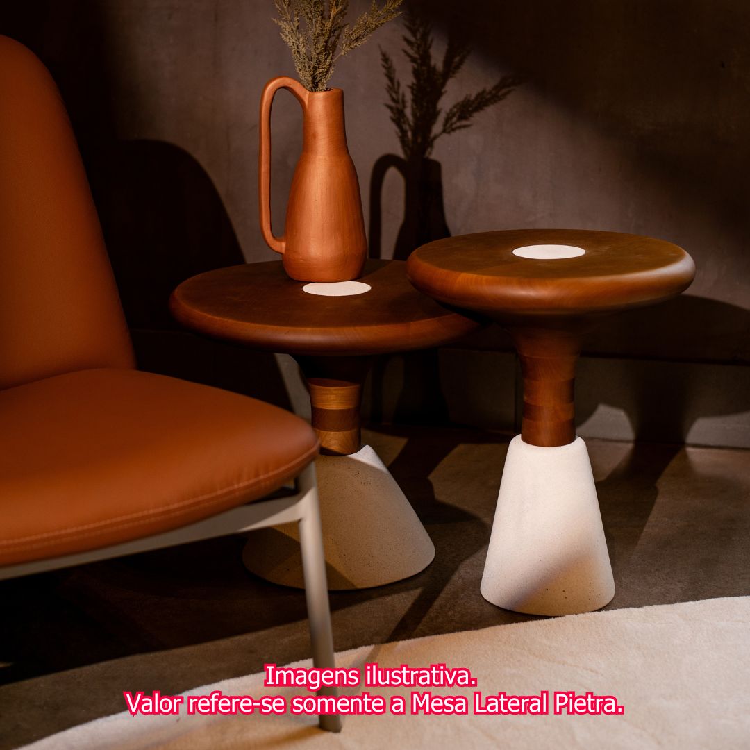 Mesa Lateral Pietra Tampo Castanho Base Cimento Areia - 78303